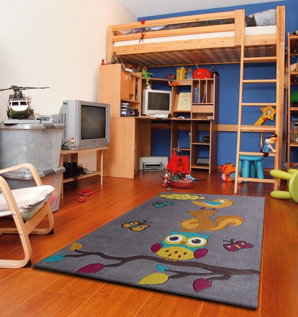 4'x6' Gray/Blue Kids Bedroom Area Rug, Soft and Hand-Tufted ...