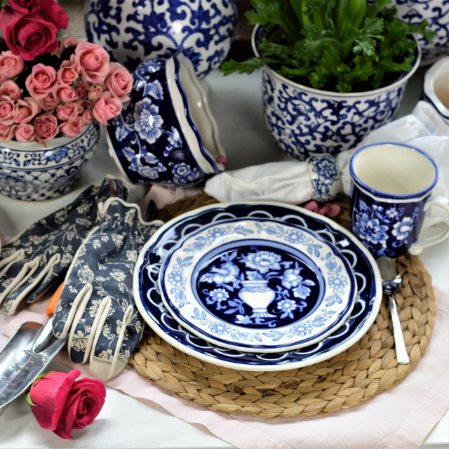 Blue Garden 16-Piece Hand-Painted Dinnerware Set - Asian - Dinnerware ...