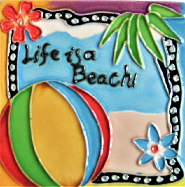 4x4" Life Is A Beach Ceramic Art Tile Drink Holder Coaster - Beach ...