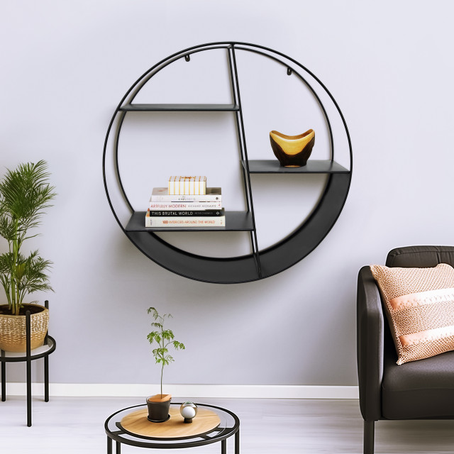 Metal, 32" 4-Layered Round Shelf, Black - Industrial - Display And Wall ...