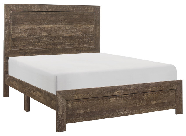 Rustic Panel Design Wooden Full Size Bed with Block Legs Support, Brown ...