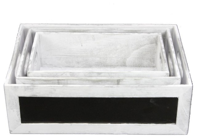 Chalkboard Decorative Rectangle Storage Wood Crates, Rustic White, Set ...