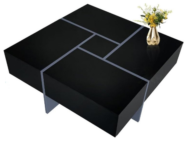 Modern Coffee Table, Expandable Sliding Square Top With Hidden Storage ...