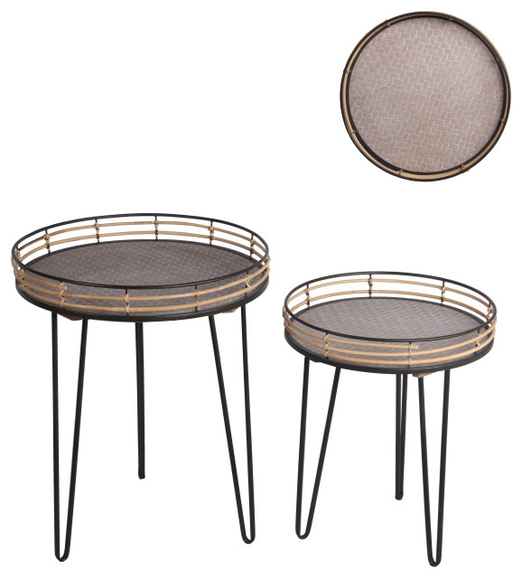 Rail Top Metal Accent Table with Hairpin Legs, Set of 2, Black and ...
