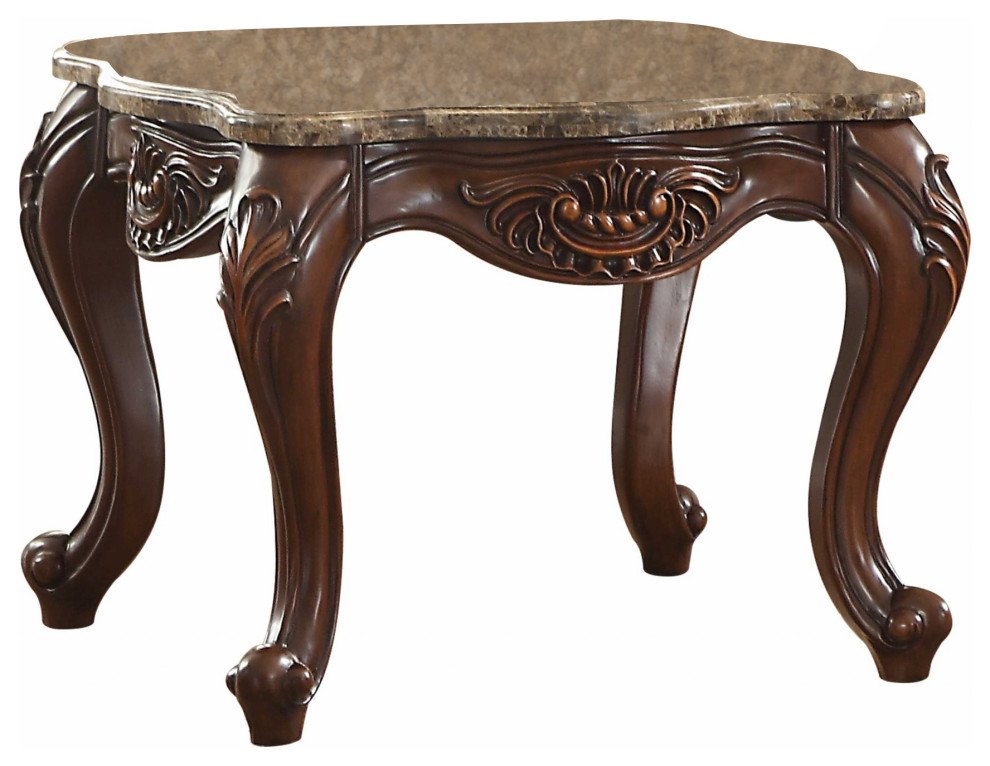 24" Cherry Oak Faux Marble Square End Table - Victorian - Side Tables ...