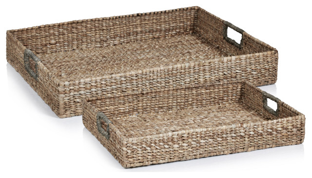 Mercela Seagrass Serving Trays, Set of 2 - Beach Style - Serving Trays ...