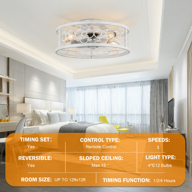 Low Profile Caged Ceiling Fan bladeless Reversible Flush Mount Ceiling ...