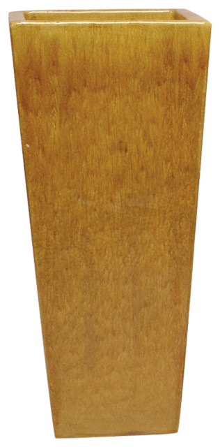 Large 36 In. Amber Ceramic Square Tall Pot - Contemporary - Outdoor ...