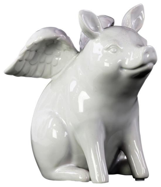 Ceramic Sitting Winged Pig Figurine - Farmhouse - Decorative Objects ...