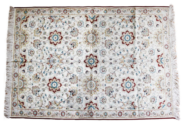 Handwoven Cotton Dhurrie Rug with Fringes and Floral Prints, Multicolor ...