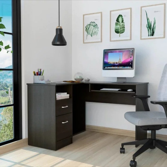 L-Shaped Desk, Large Worktop With Ample Storage Space & Keyboard, Light ...