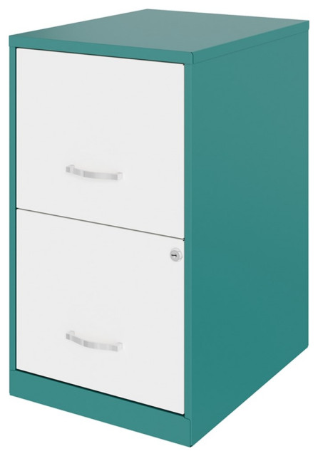 Pemberly Row 18" 2-Drawer Modern Metal File Cabinet in Teal/White ...