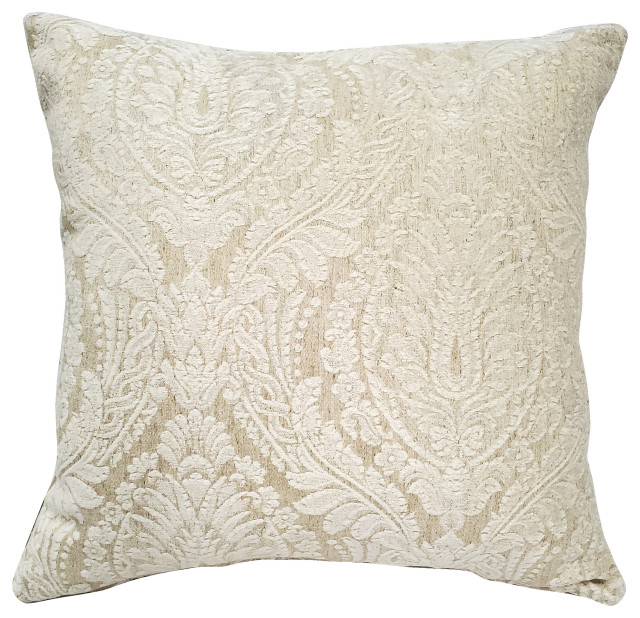 Jacquard Damask in Cream Throw Pillow 19x19, 19"x19" - Traditional ...