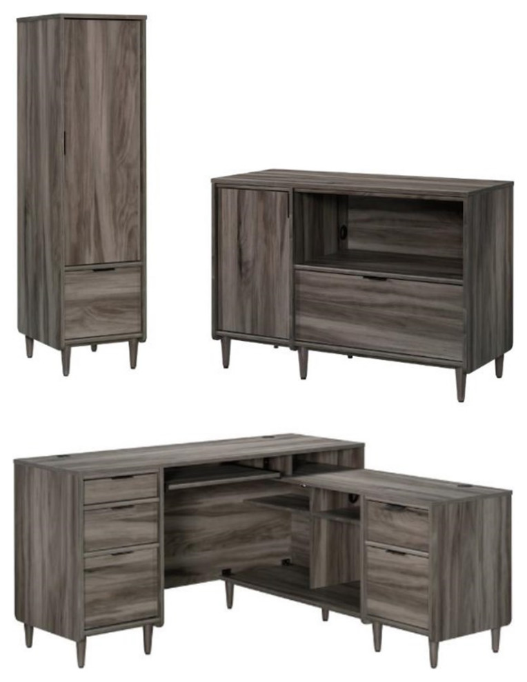 Home Square 3-Piece Set with Desk Credenza For TVs & Cabinet with File ...