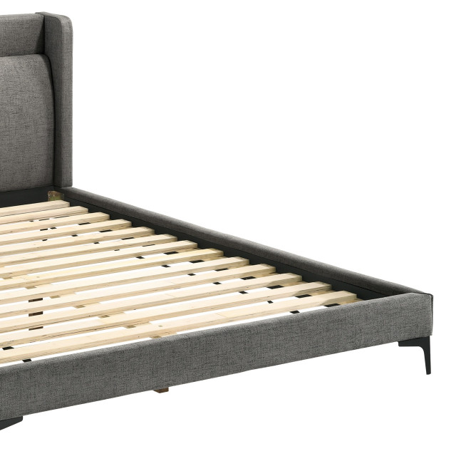 Benzara BM246047 Legend Gray Fabric Queen Platform Bed With Black Metal ...