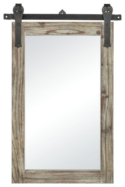 Modern Farmhouse Rectangular Wall-Decor Mirror in Grey Oak Finish Solid ...