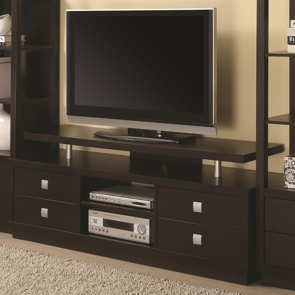 Minimal Style Wooden TV Console With Multi Storage, Cappuccino Brown ...