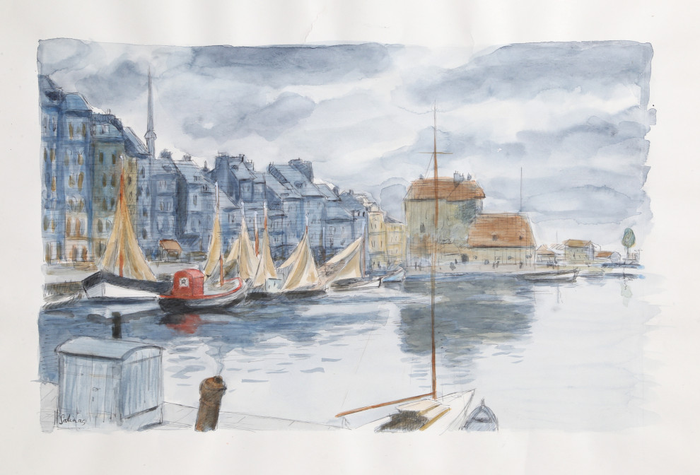 Cloudy Harbor, Laurent Marcel Salinas, 24x19 - Beach Style - Paintings ...