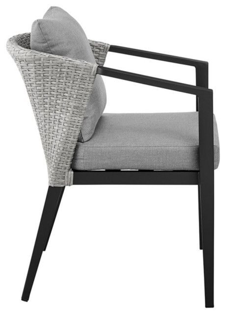 Armen Living Aileen Outdoor Fabric/Rattan Dining Chairs in Gray/Black ...