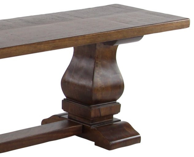 Rustic Mango Wood Dining Bench with Parquet Inlay and Carved Legs ...