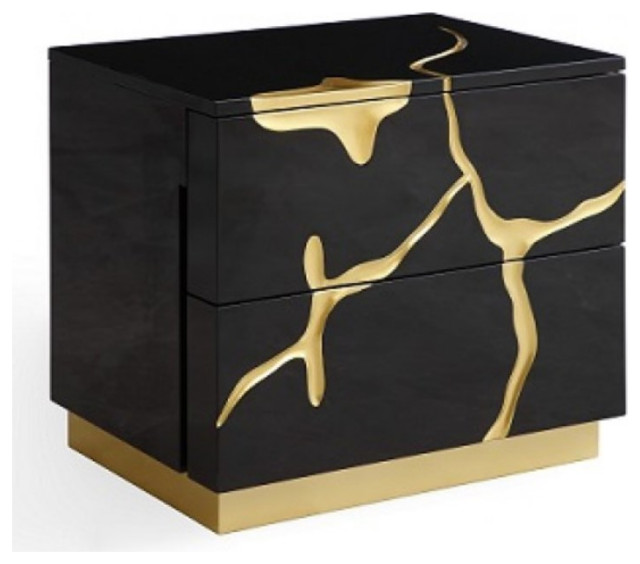 Modrest Aspen Modern Wide Black and Gold Nightstand - Contemporary ...