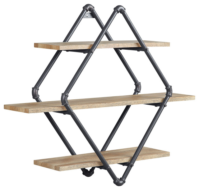 ACME Brantley Wall Rack, Oak and Sandy Black Finish - Industrial ...