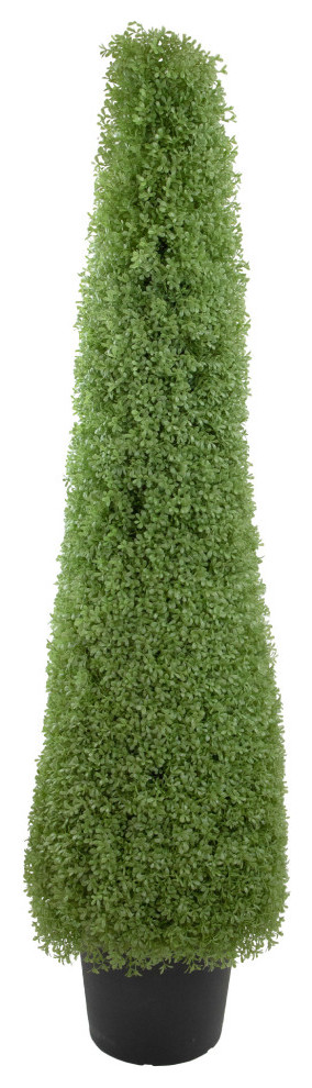 5' Artificial Boxwood Cone Topiary Tree With Round Pot Unlit - Modern ...