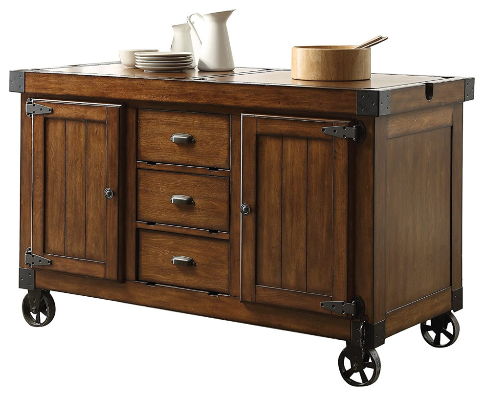 Kitchen Cart with 3 Drawers, Antique Tobacco - Industrial - Kitchen ...