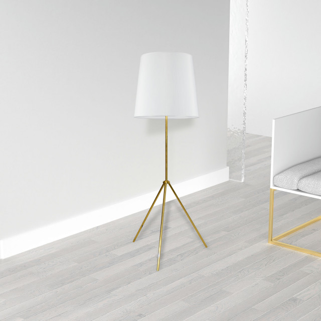 1 Light 3 Leg Aged Brass Drum Floor Fixture w/JTone White Shade ...