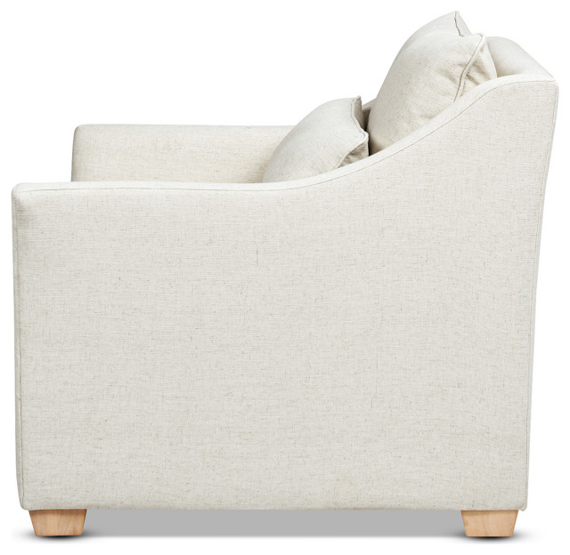 Ada 38" Flared Arm Contemporary Armchair with Lumbar Pillow, Flax White ...