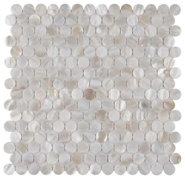 Conchella Mini Penny White Natural Shell Wall Tile - Beach Style ...