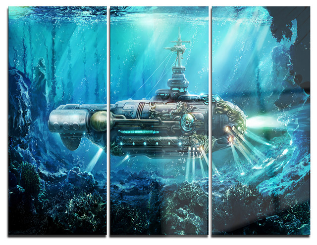 "Fantastic Submarine" Digital Glossy Metal Wall Art, 3 Panels, 36"x28 ...
