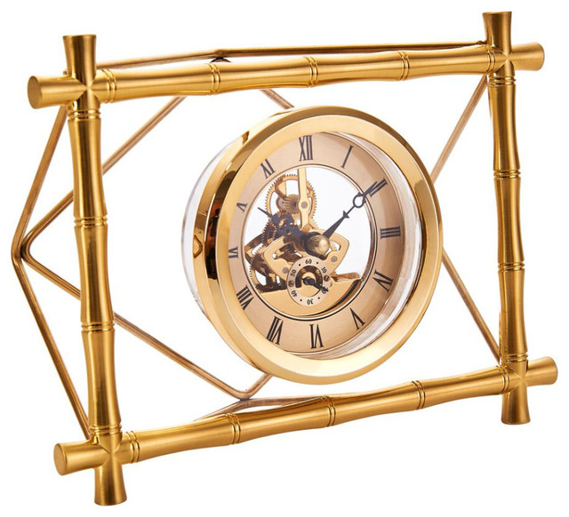 Elegantly Charmed Metal Clock On Stand, Gold - Asian - Desk And Mantel ...