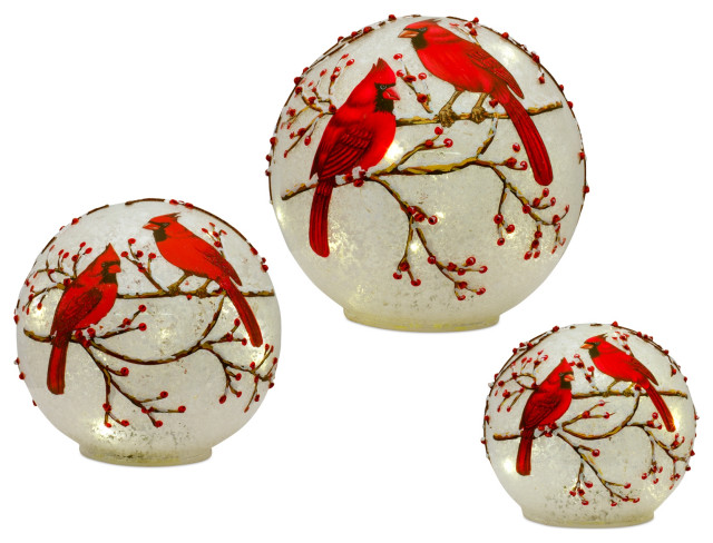 Led Cardinal Globe (Set Of 3) 4.5"D, 6"D, 7"D Glass 3 Aaa Batteries Not ...