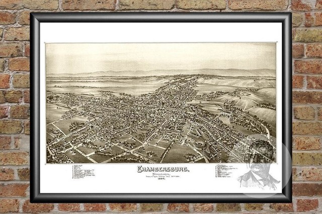 Old Map of Chambersburg Pennsylvania 1885, Vintage Map Art Print, 18 ...