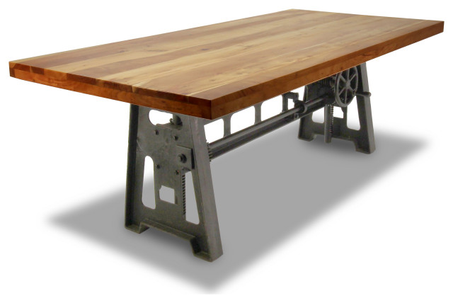 Industrial Dining Table, Cast Iron Base, Adjustable Height Crank ...