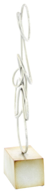 22 Inch Abstract Design Metal Sculpture with Block Base, Silver ...
