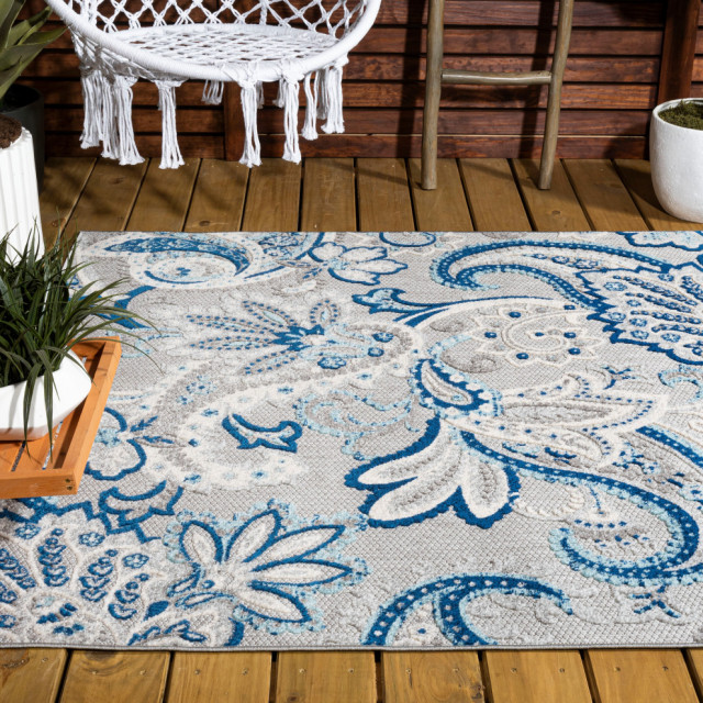 Gordes Paisley High-Low Indoor/Outdoor Area Rug, 4'x6' - Mediterranean ...
