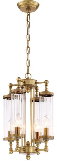 Regis 4 Light Pendant in Aged Brass With Fluted Glass - Traditional ...