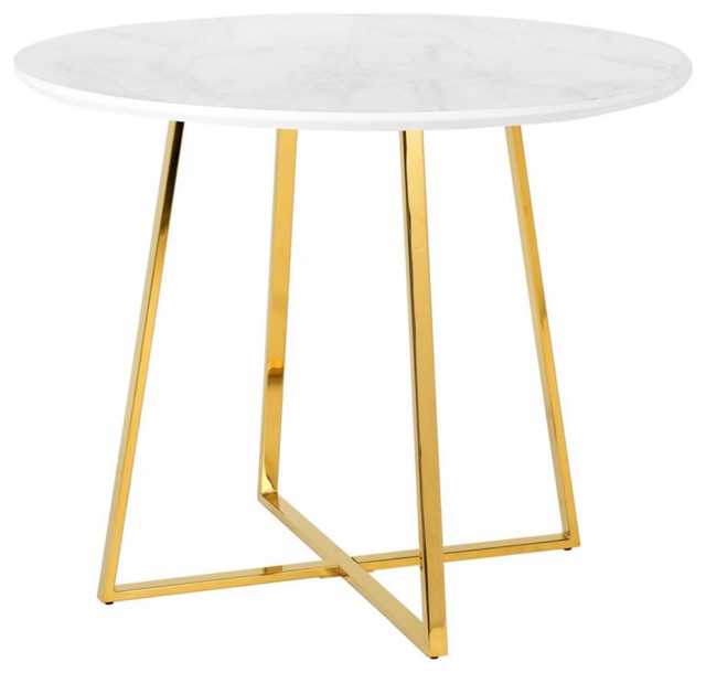 Modrest Swain Round Modern Faux Marble & Metal Dining Table in Gold ...