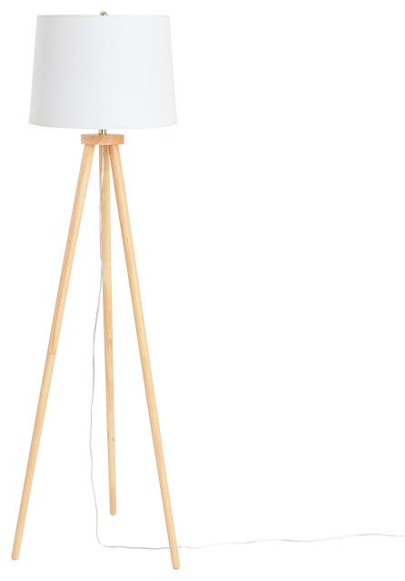 Mid Century Modern Tripod Wood Floor Lamp with Linen Shade, Espresso ...