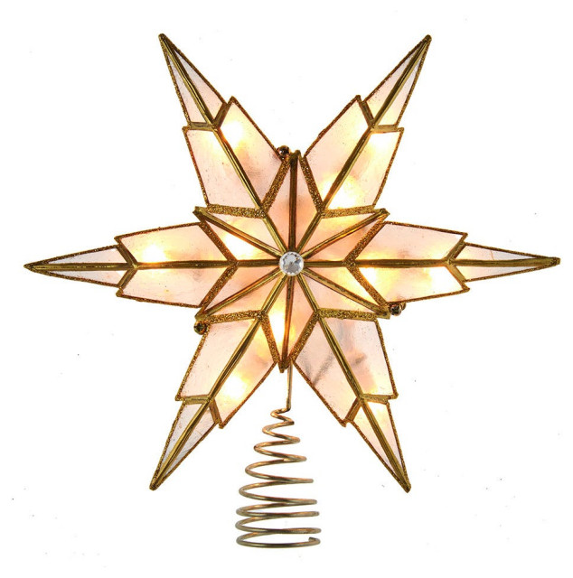 Kurt Adler 10-Light 6 Point Gold Capiz Star Tree Topper - Christmas ...