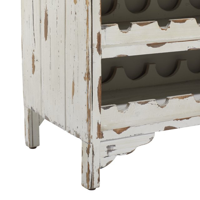 Distressed White Wood Wine Rack with 2 Drawers for 18 Bottles ...