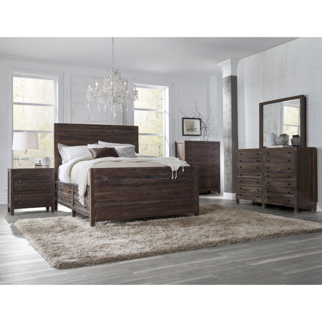 Townsend 5 PC Queen Storage Bedroom Set w 2 Nightstand in Java, Queen ...