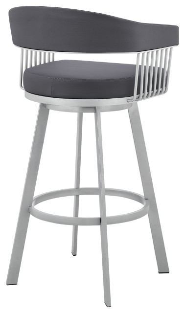 Chelsea Slate Gray Faux Leather and Silver Metal Bar Stool, Bar Height ...