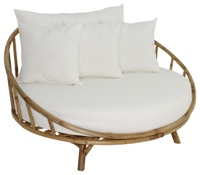 Bamboo Large Round Accent Sofa Daybed - Asian - Outdoor Chaise Lounges ...