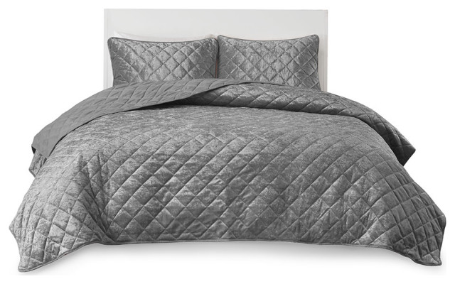 Intelligent Design Felicia Velvet Quilt Set, Grey - Transitional ...