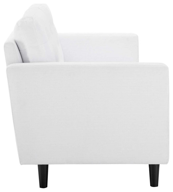 White Mid-Century Modern Sofa with Velvet Upholstery & Button Tufted ...