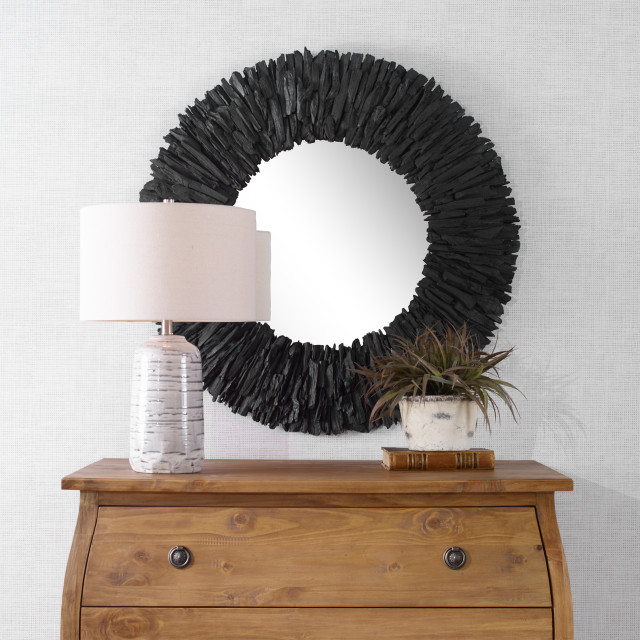 Teak Branch Black Round Mirror - Rustic - Wall Mirrors - by Ownax | Houzz