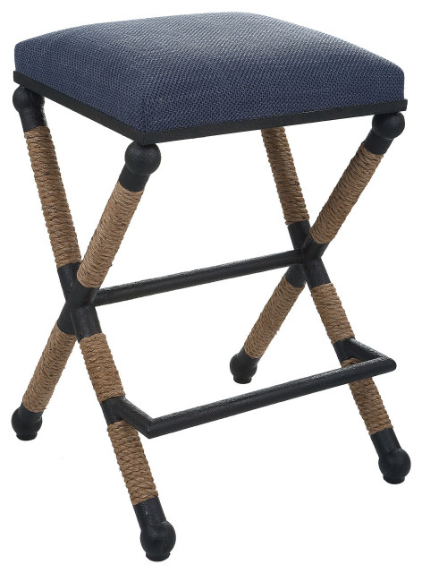 Uttermost Firth Rustic Navy Counter Stool - Beach Style - Bar Stools ...
